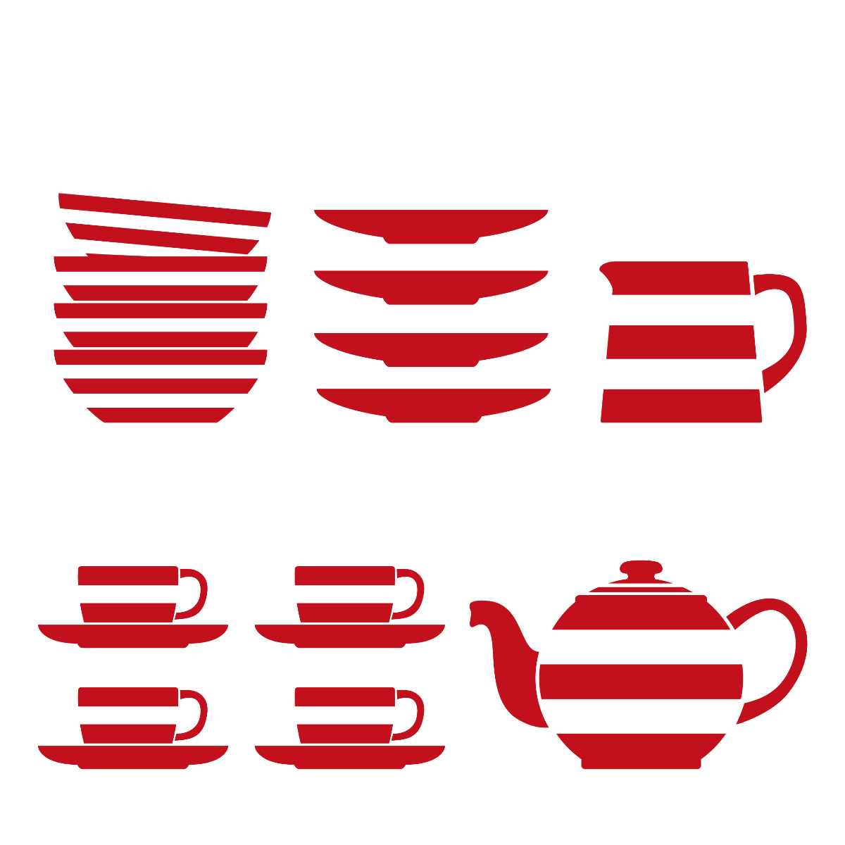 Cornish Red Breakfast Set with Cups and Saucers Sets