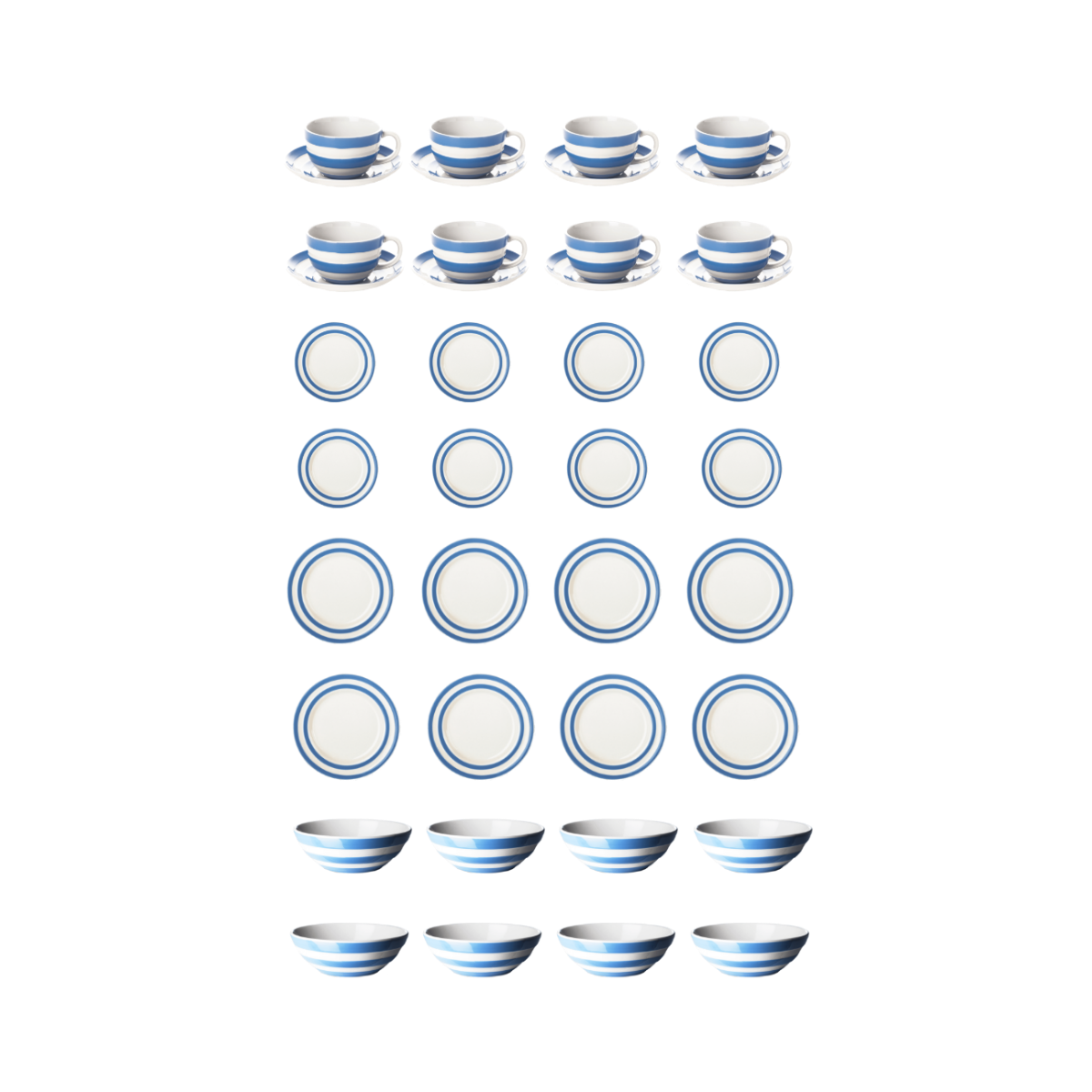 Cornish Blue 32 Piece Dinner Set with Cups and Saucers Sets