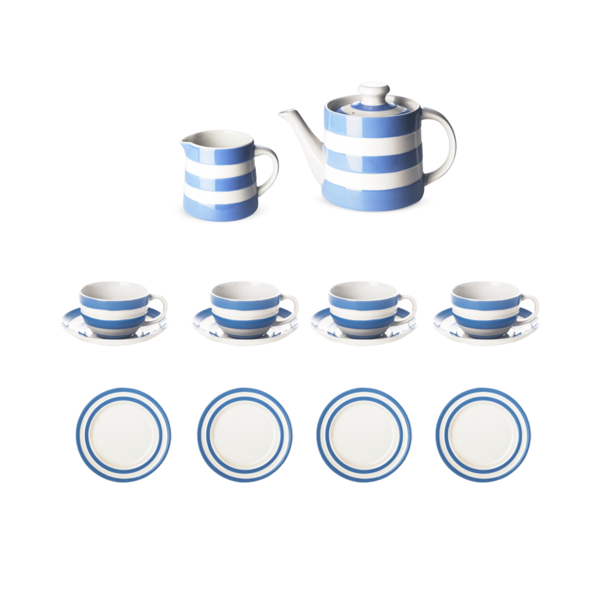 Cornish Blue Tea set for four with Cups and saucers Sets