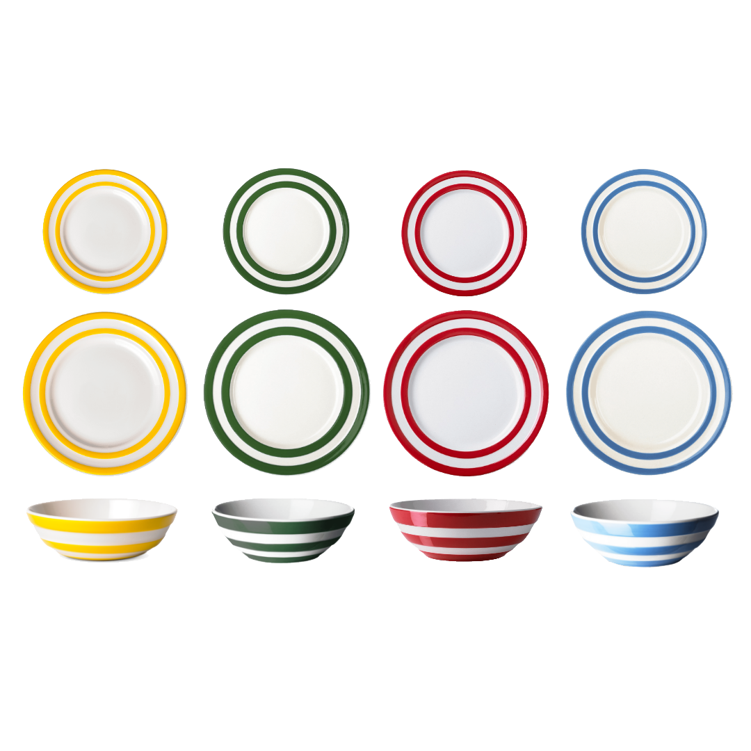 Cornish Colours 12 piece Plate & Bowl Set (Seconds) | Cornishware ...
