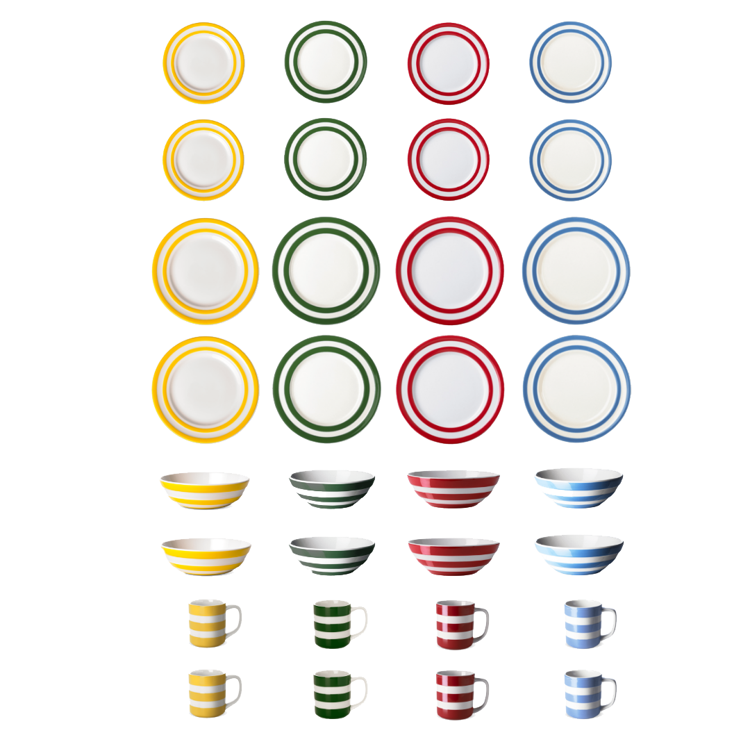 Cornish Colours 32 Piece Dinner Set with mugs| Cornishware® | Classic ...