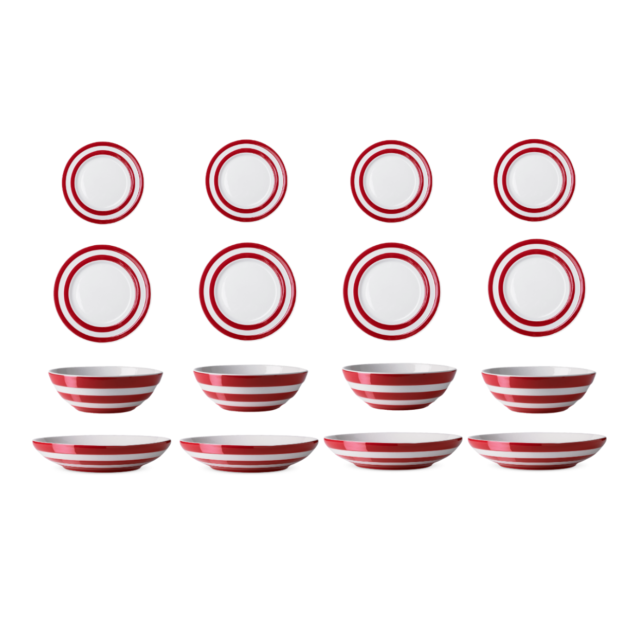 Cornish Red 16 Piece Plate & Bowl Set | Cornishware® | Classic British ...