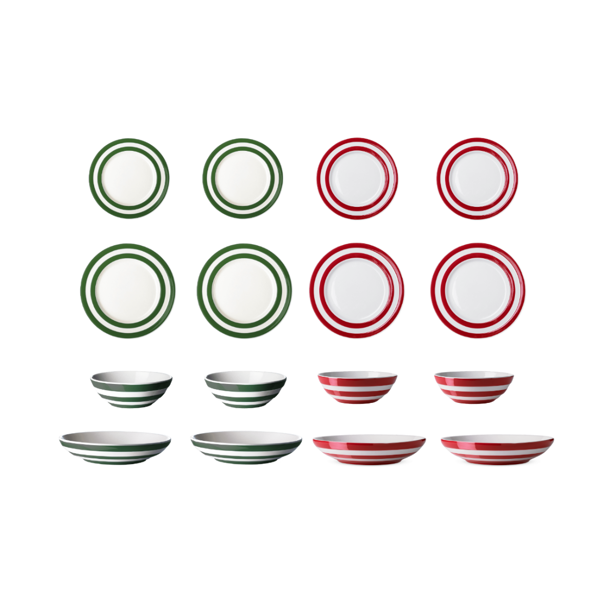 Adder Green & Cornish Red 16 Piece Plate & Bowl Set | Cornishware ...