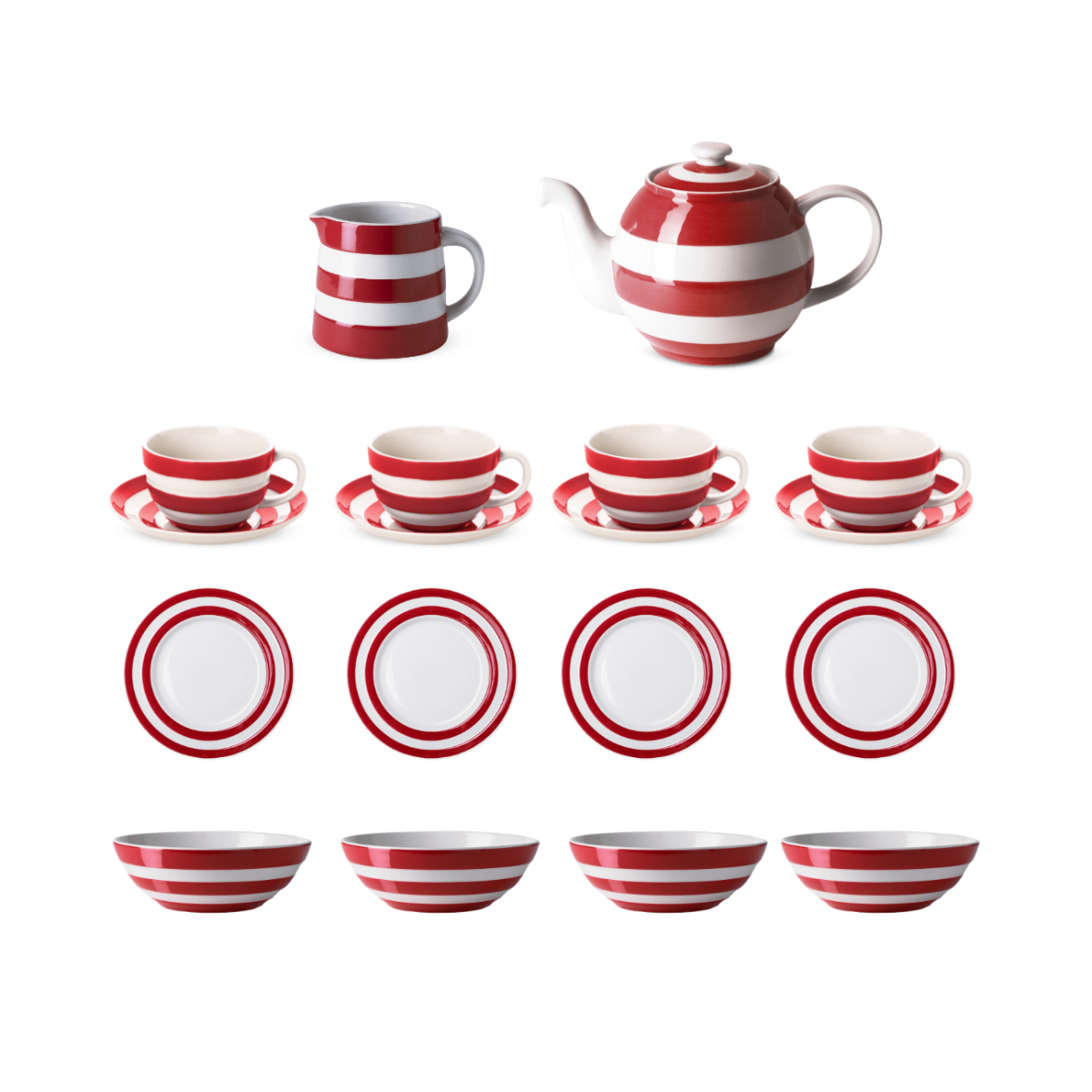 Cornish Red Breakfast Set with Cups and Saucers Sets