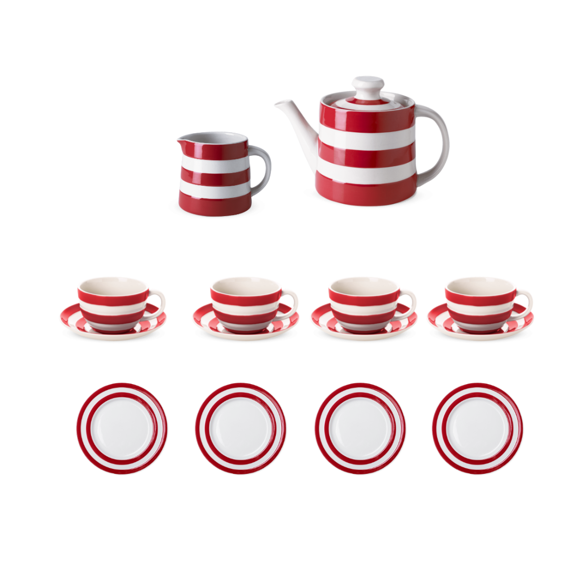 Cornish Red Tea set for four with Cups and Saucers Sets