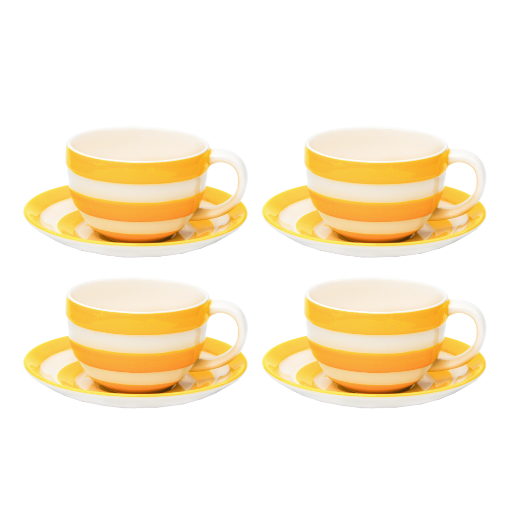 Set of 4 Yellow Breakfast Cups and Saucers 12oz/34cl | Cornishware ...
