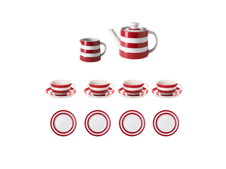 Cornish Red Tea set for four with Cups and Saucers Sets